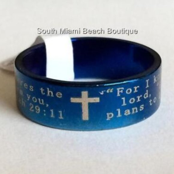 Jewelry | Jeremiah 2911 Bible Verse Ring Blue Stainless Steel For I ...